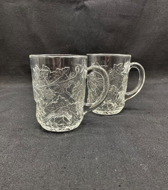 Vintage Glass Embossed Grapevine Mugs Set of 2 - Etsy