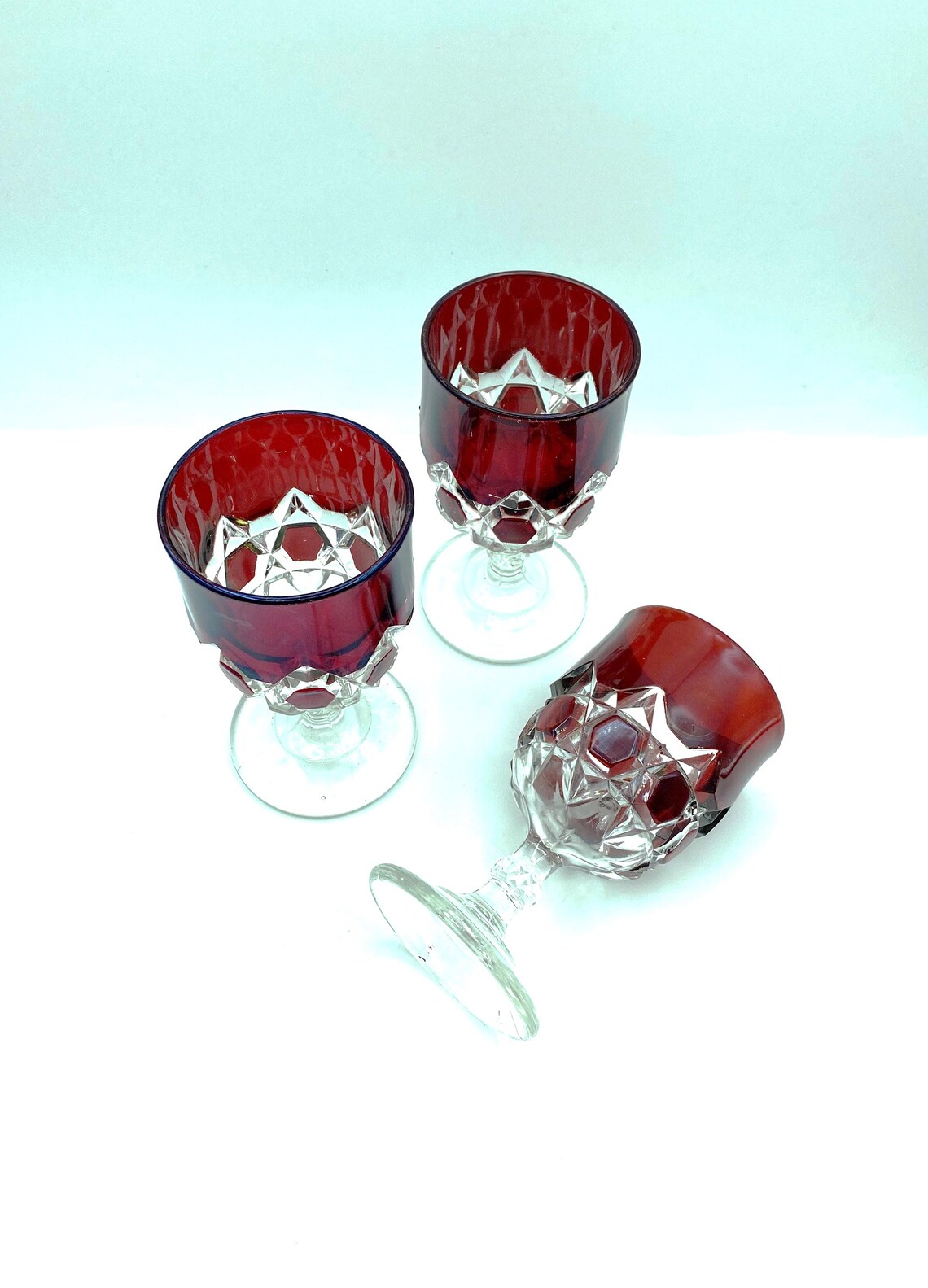 EAPG, US Glass Red Block Water Goblets, Set of 3 - Etsy