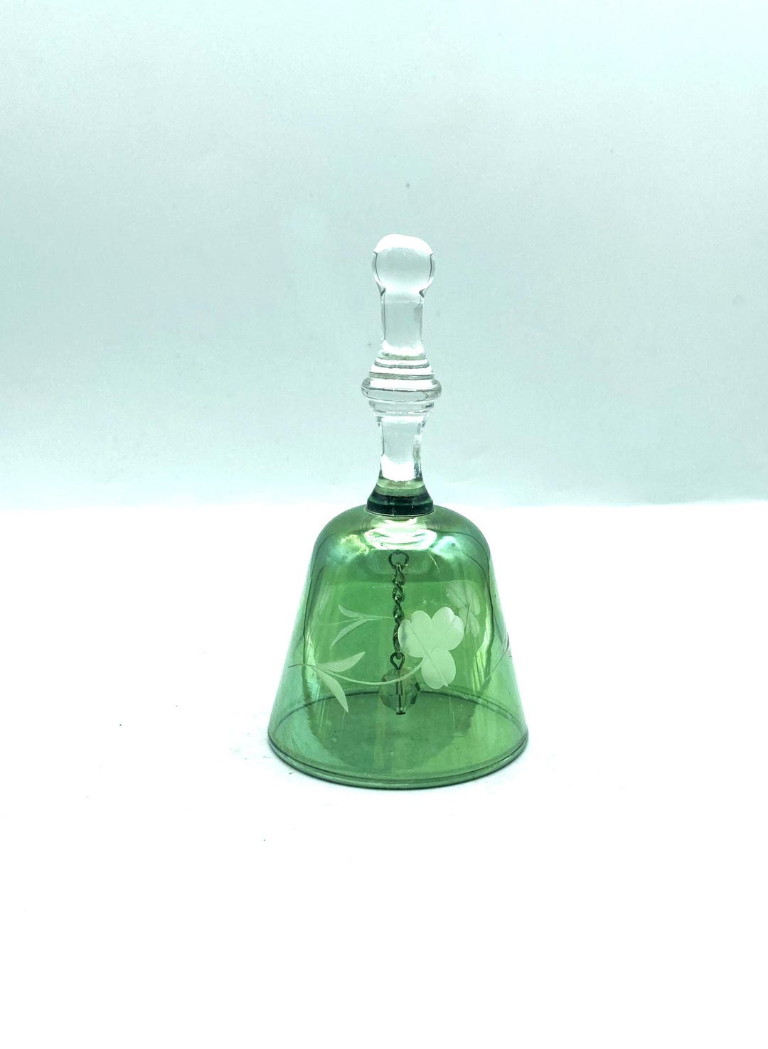 Vintage Green Cut Glass Floral Bell - Etsy