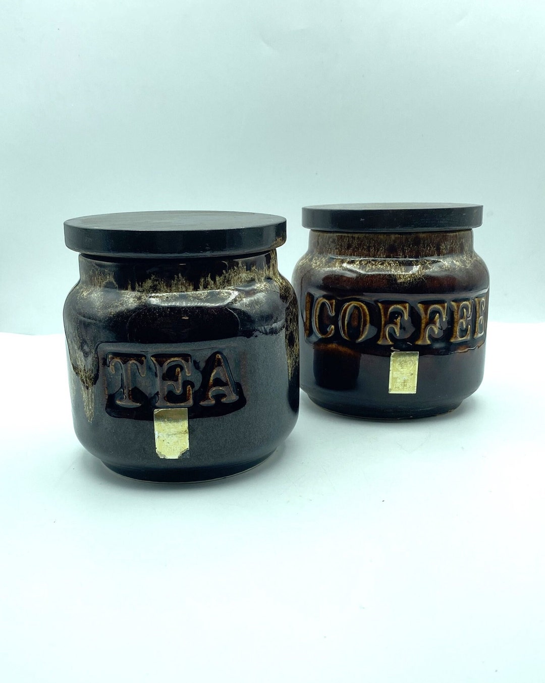 Vintage Fosters Pottery Brown Drip Coffee and Tea Canisters - Etsy