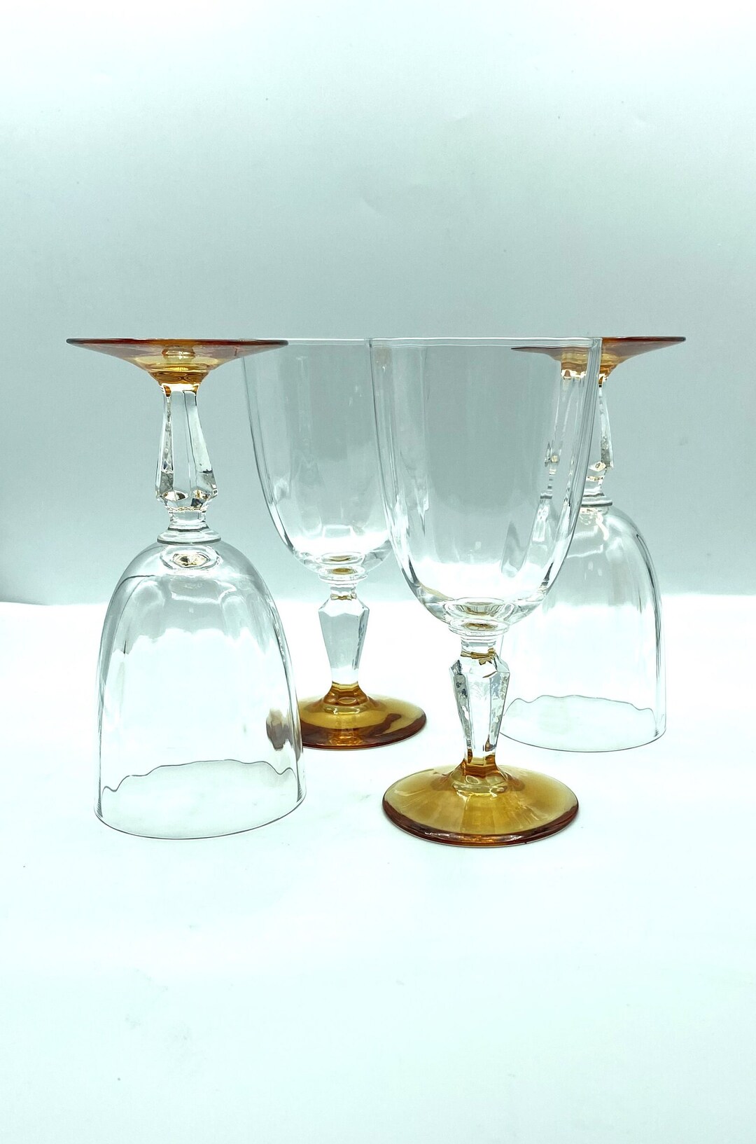 Vintage Amber Footed Optic Panel Water Goblets, Set of 4 - Etsy