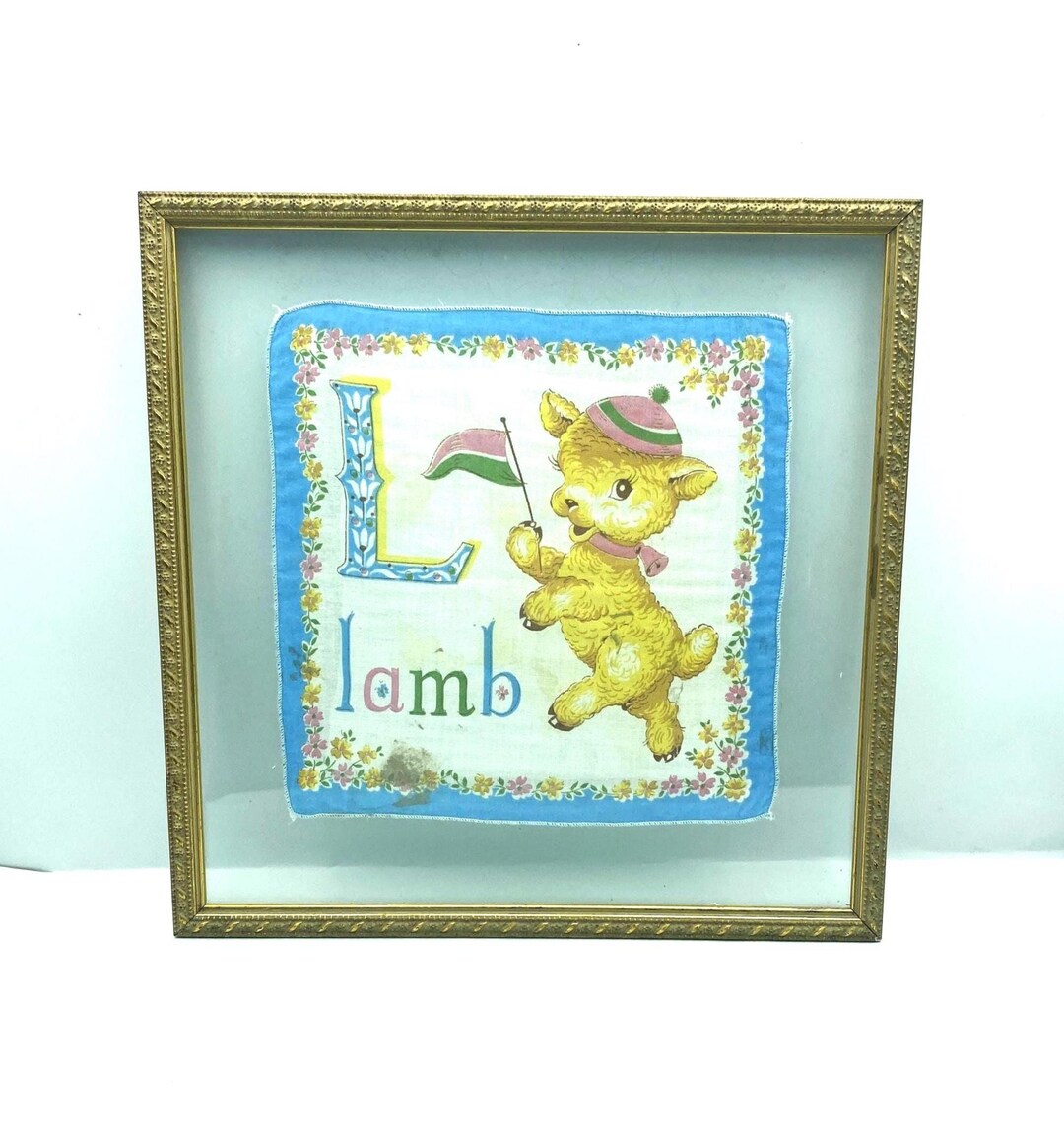 Vintage Framed Childs Handkerchief - L for Lamb - Etsy
