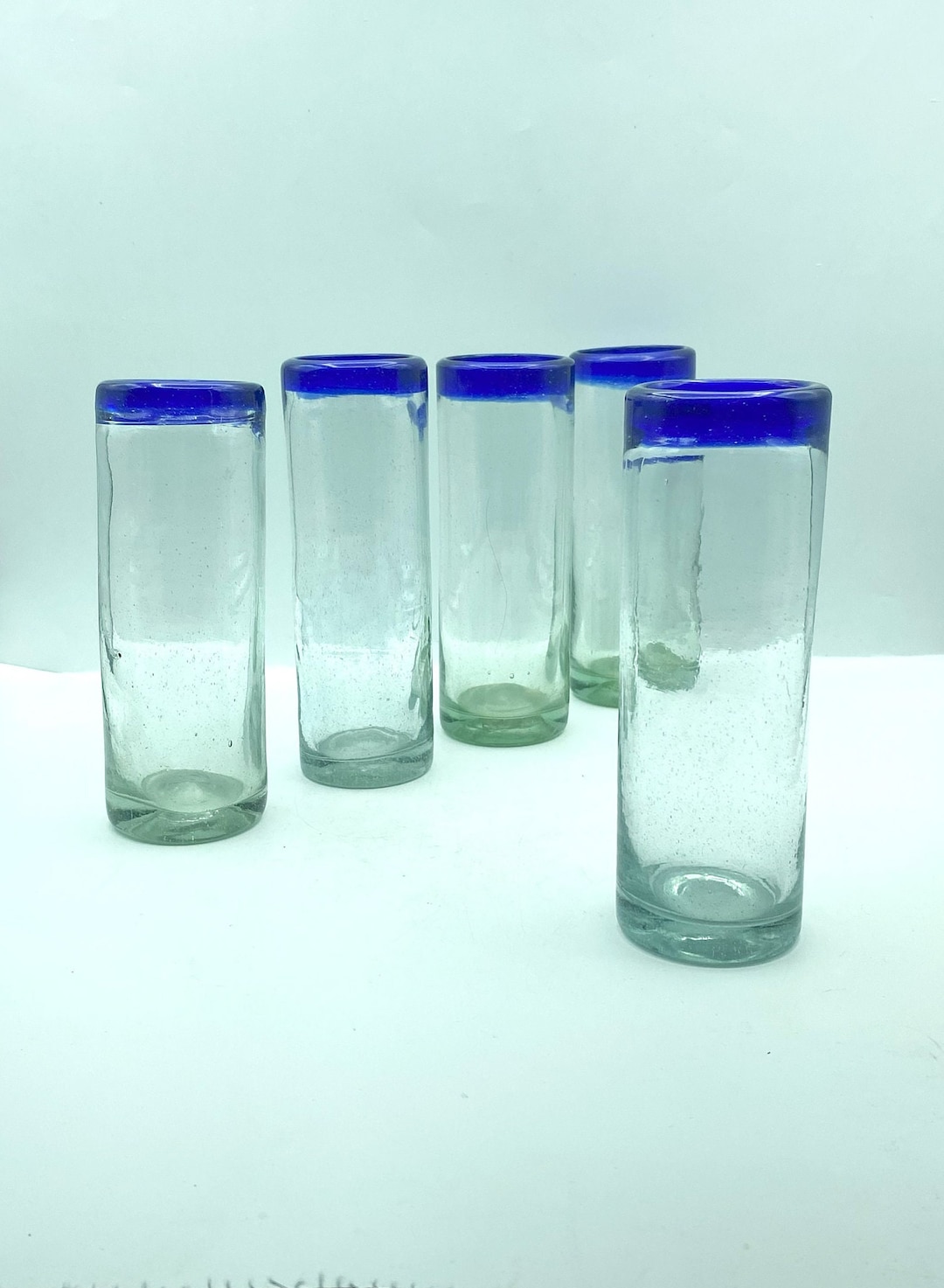Vintage Mexican Blown Glass Cobalt Blue Rim Highball Glasses - Etsy