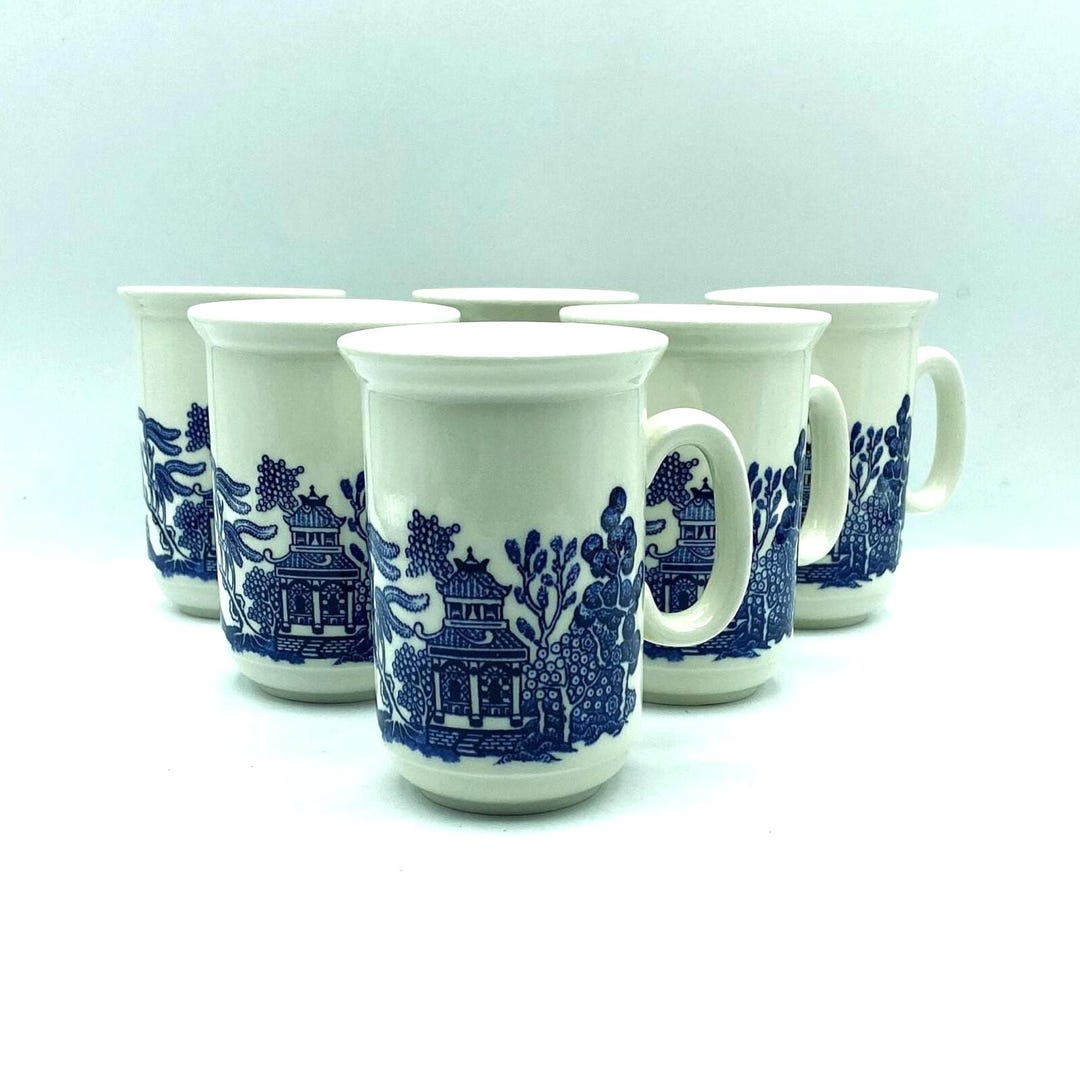Vintage Churchill Willow Blue Mugs, Set of 6 - Etsy