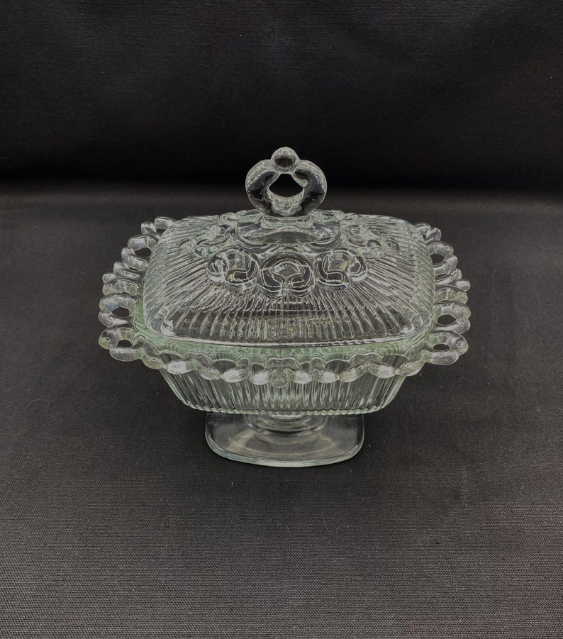 Vintage Indiana Glass Lace Edge Ribbed Candy Dish - Etsy