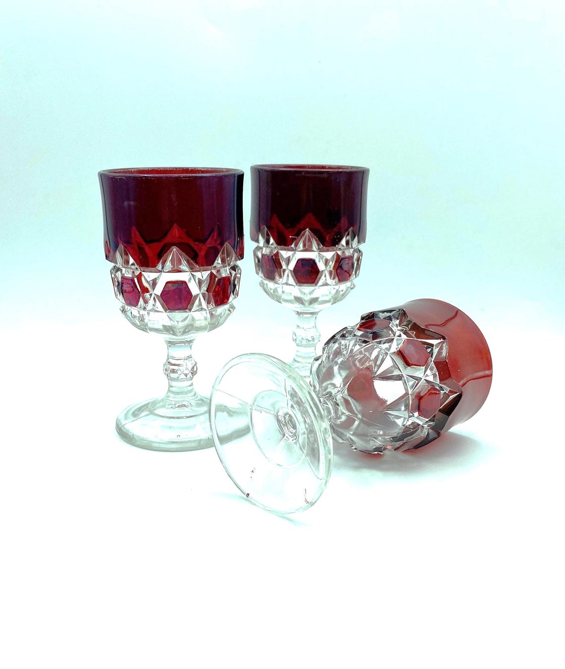 EAPG U.S. Glass Red Block Water Goblets, Set of 3 - Etsy