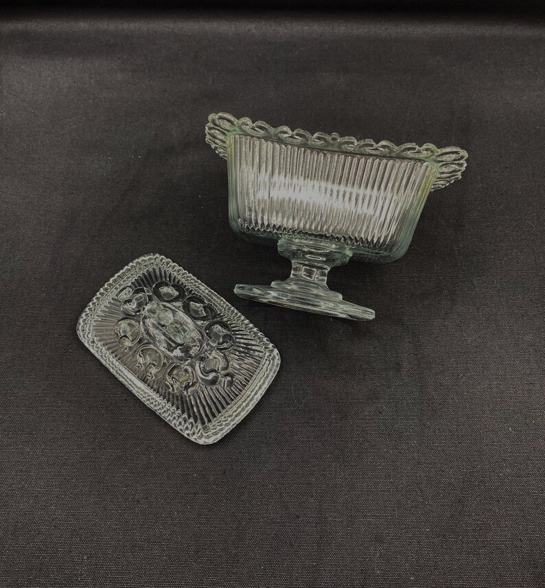 Vintage Indiana Glass Lace Edge Ribbed Candy Dish - Etsy
