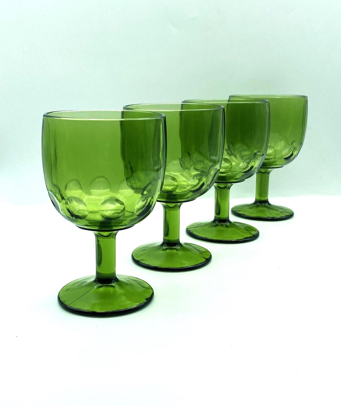 Vintage Green Thumbprint Goblets, Set of 4 - Etsy