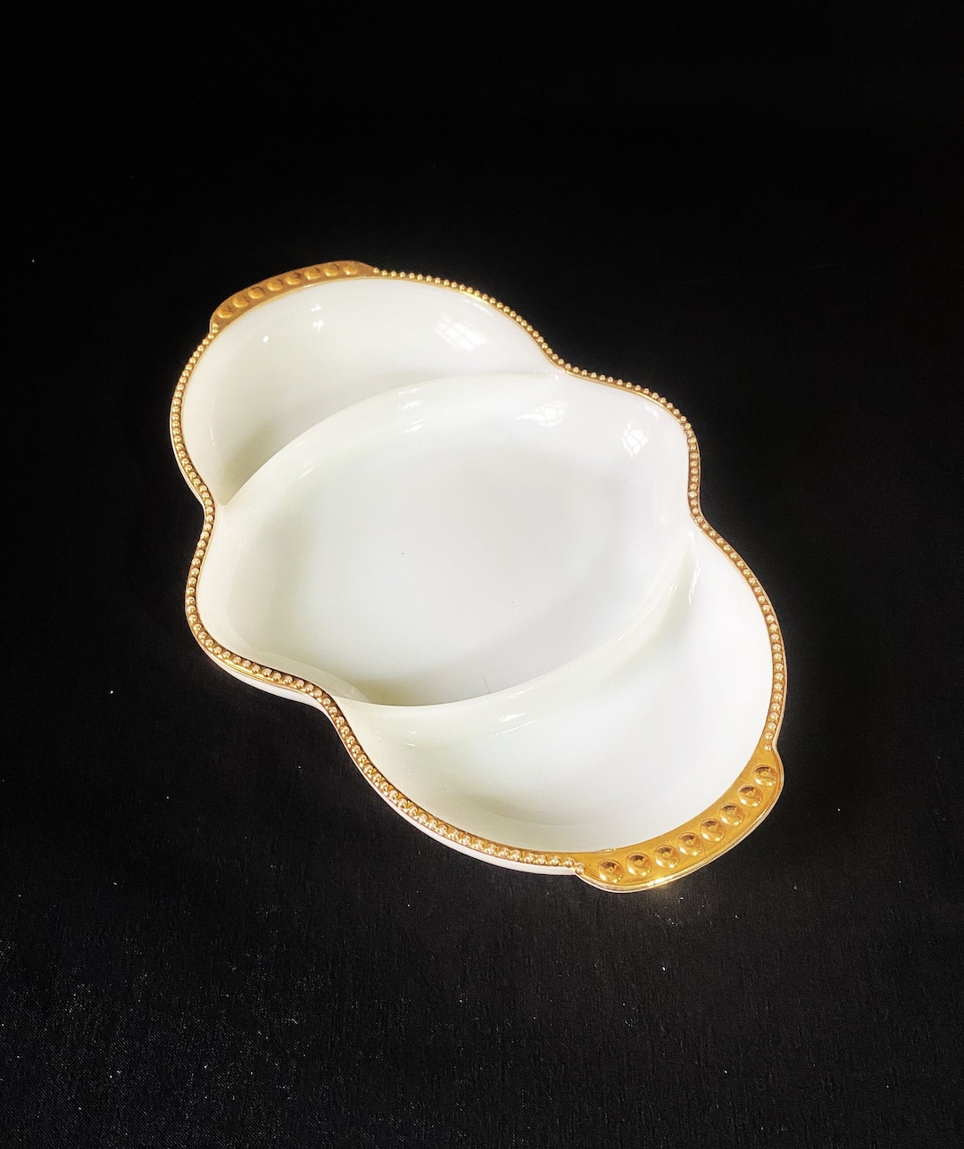 Vintage Anchor Hocking Fire King Divided Milk Glass Relish Dish With ...