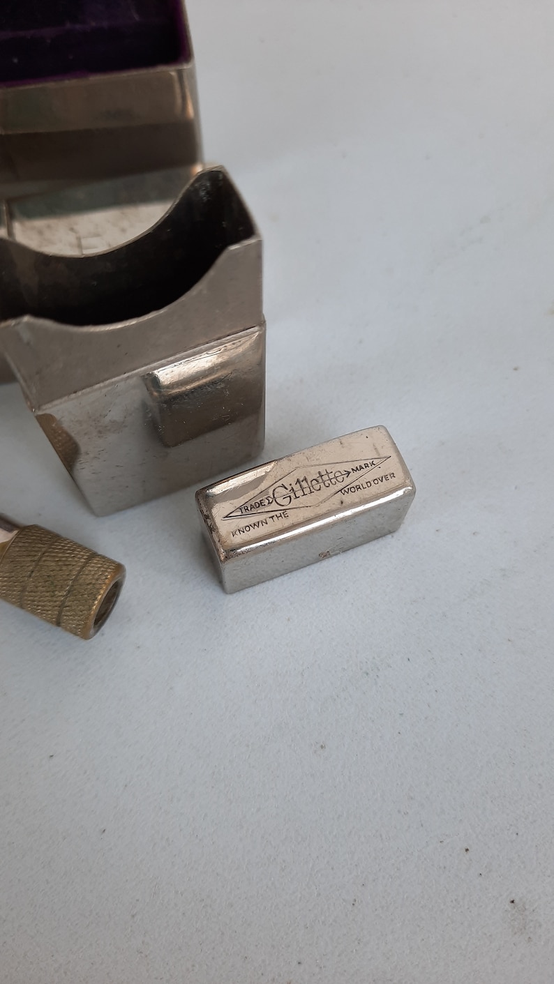 Antique Gillette Shaving Kit Safety Razor & Blade Cases Silver Plated ...