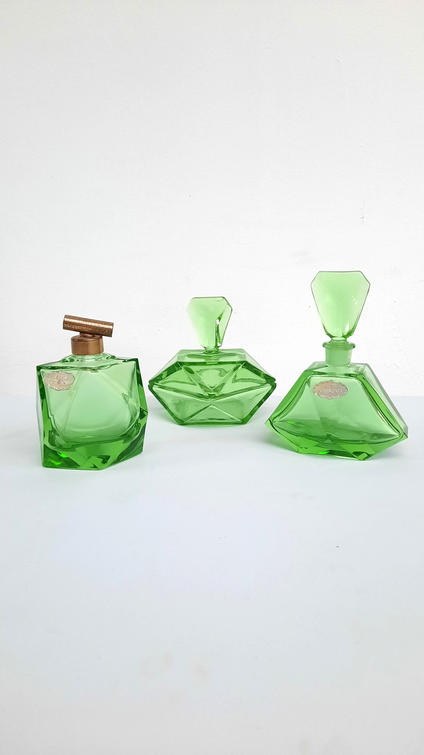 Vintage Rare Green Crystal Vanity Set Echt Kristall German Perfume ...
