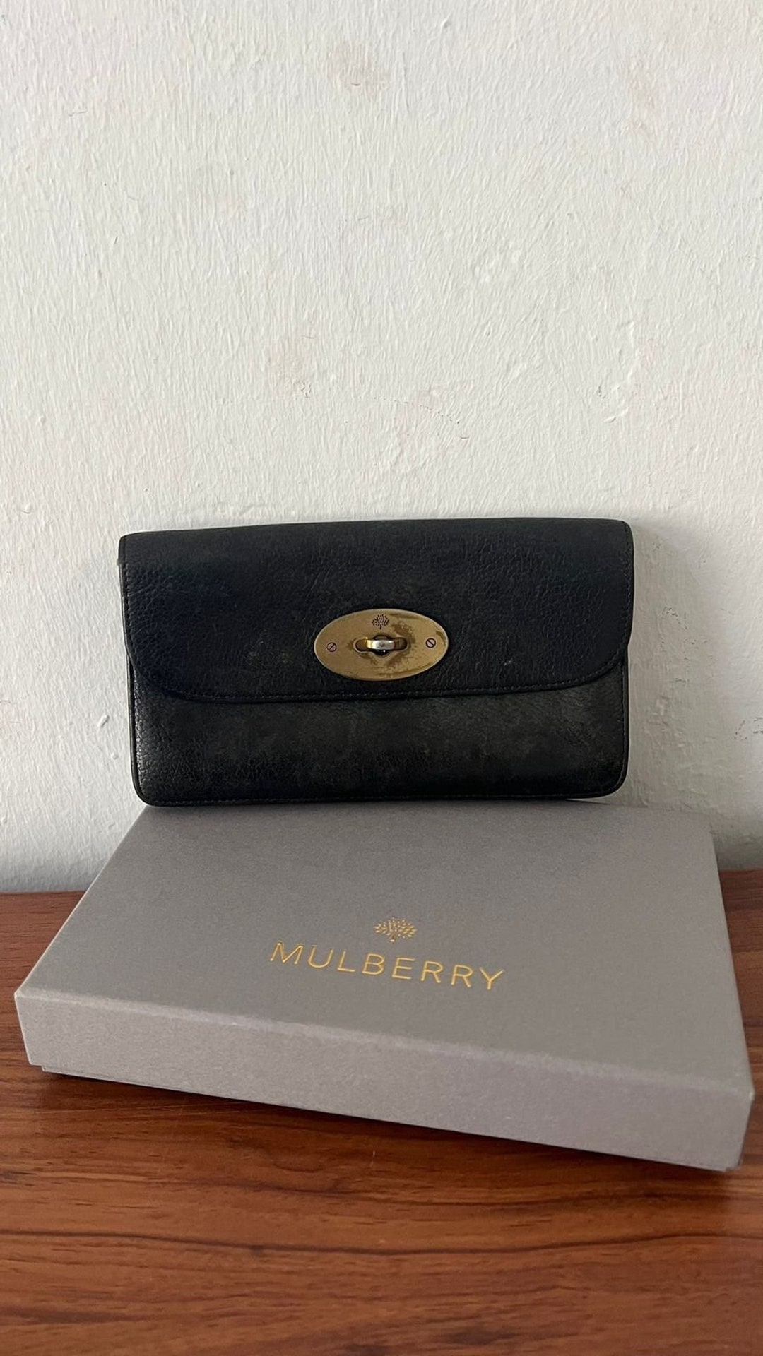 Vintage Black Mulberry Classic Postmans Lock Long Continental Flap ...