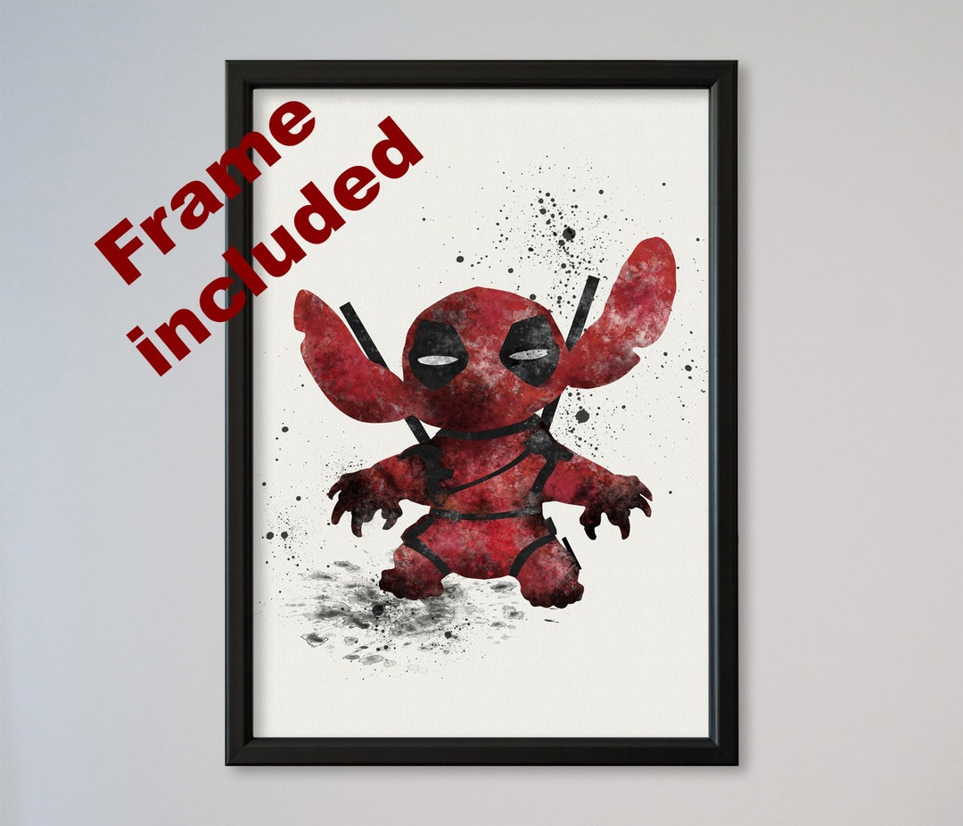 Stitch Deadpool Poster Watercolor Print Poster Wall Decor Fine Art ...