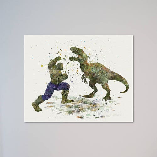Hulk Vs T. Rex Tyrannosaurus Poster Watercolor Print Bruce | Etsy