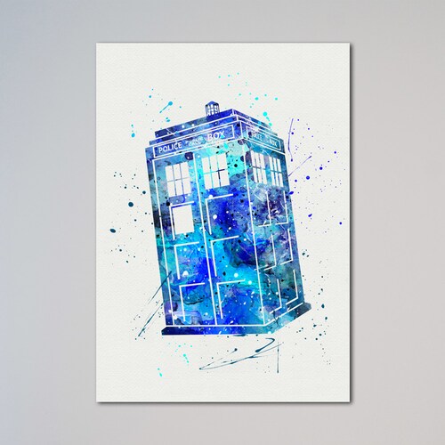 Tardis From Dr Who Print Abstract Watercolor Poster Blue Wall - Etsy