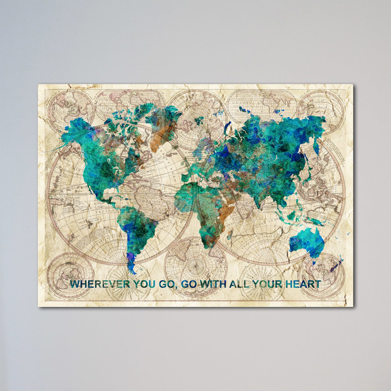 World Map Confucius Quote Wherever You Go Go With All Your - Etsy