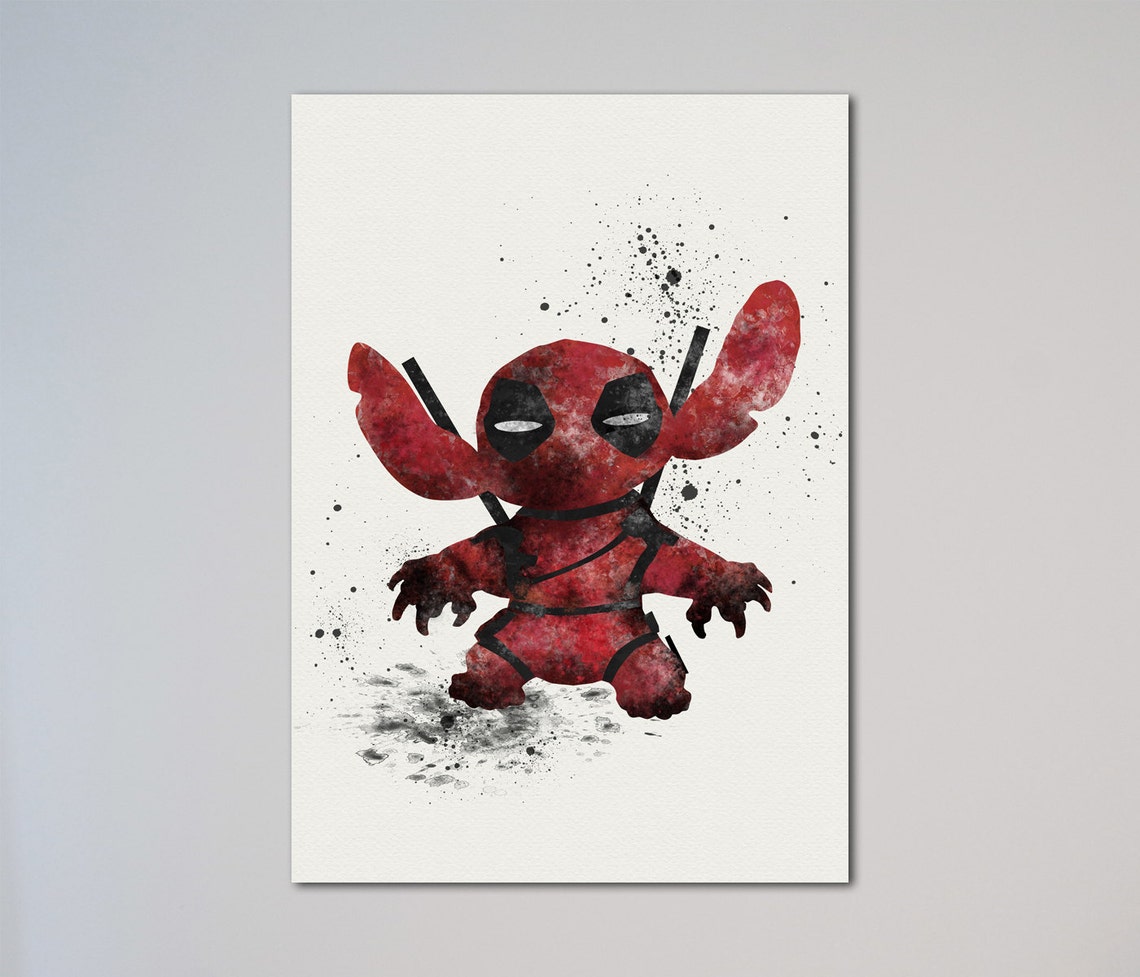 Stitch Deadpool Poster Watercolor Print Lilo and Stitch Funny - Etsy