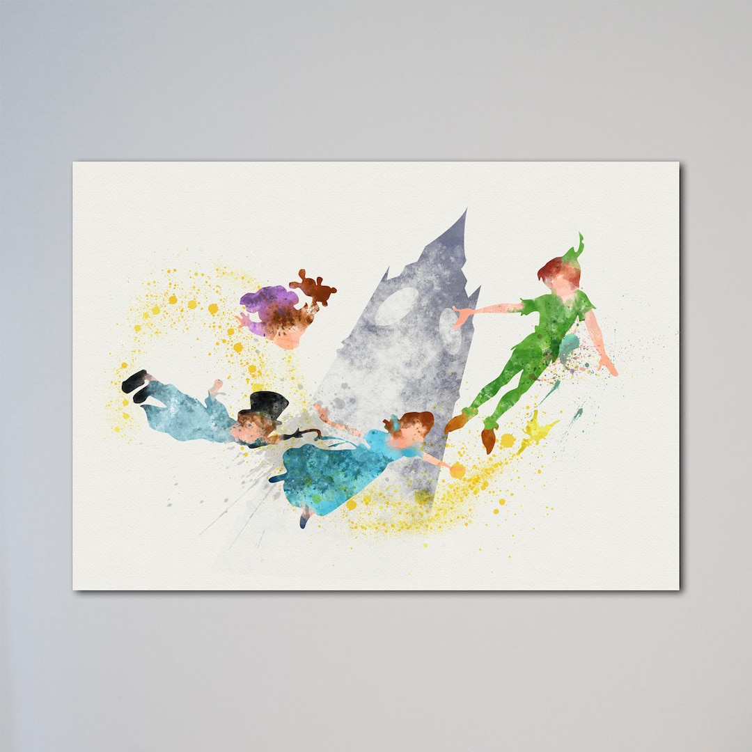 Peter Pan Poster Watercolor Art Print Wendy Darling Tinker Bell John ...