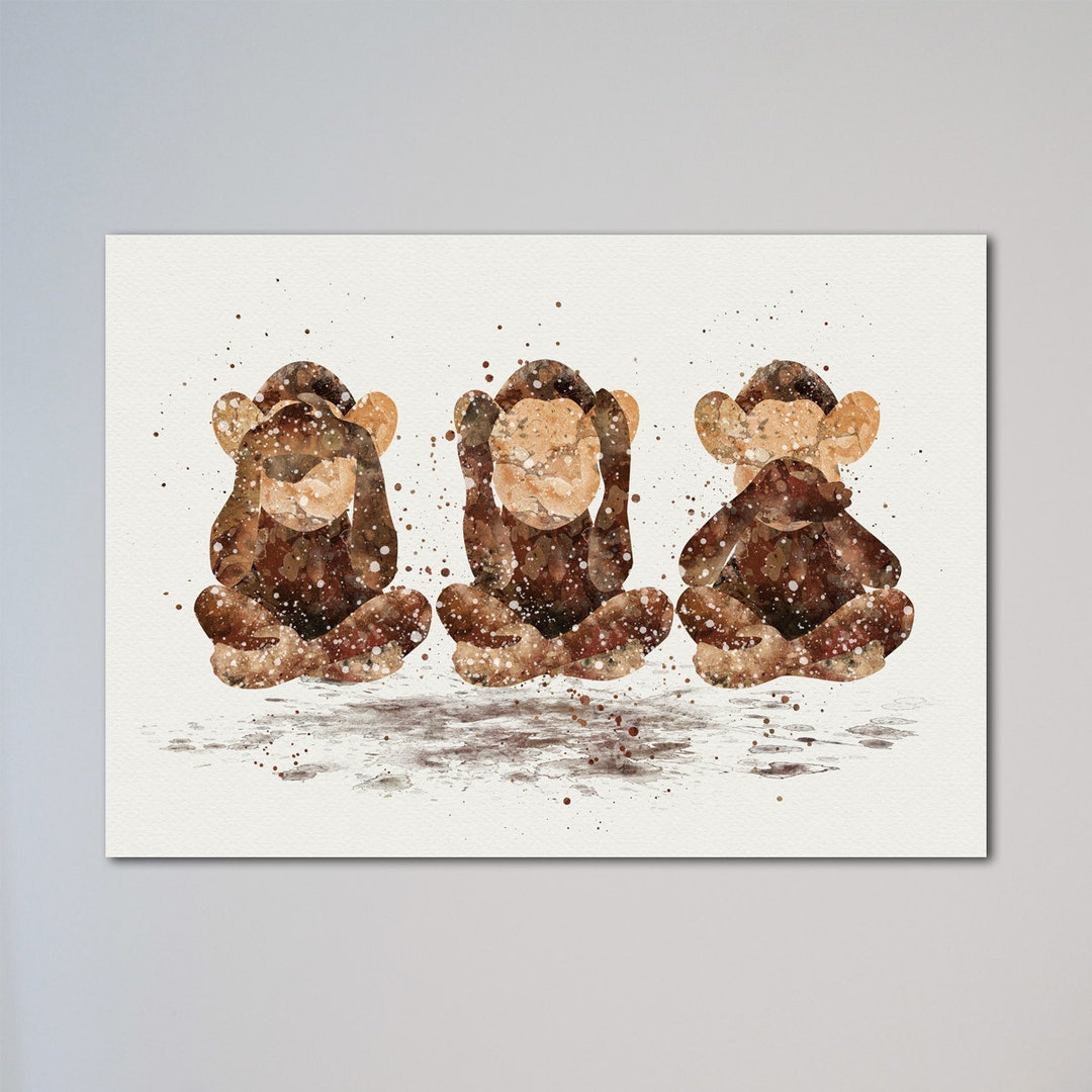 Three Wise Monkeys Watercolor Poster Print See No Evil Hear No Evil ...