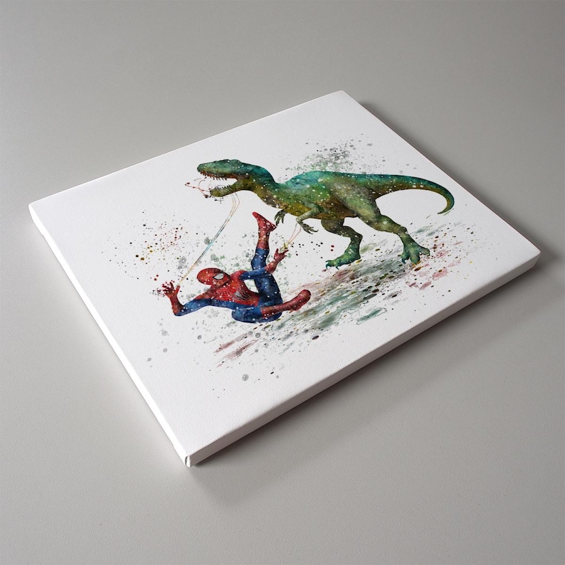 Spider-man Vs T. Rex Tyrannosaurus Poster or Canvas Picture Peter ...