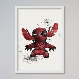 Stitch Deadpool Poster Watercolor Print Poster Wall Decor Fine Art ...