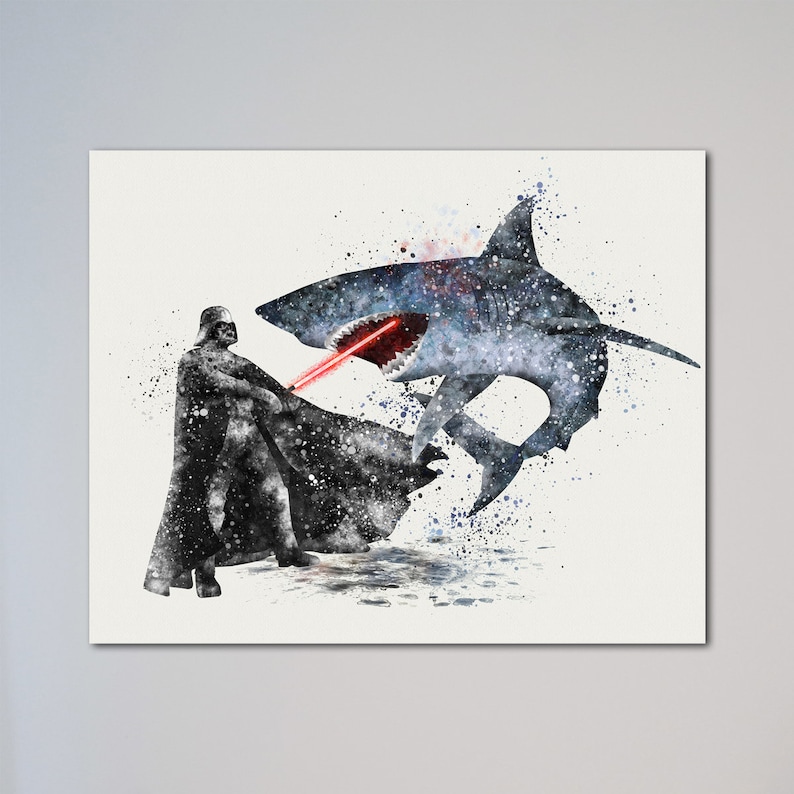 Darth Vader Vs Shark Poster Watercolor Star Wars Print - Etsy