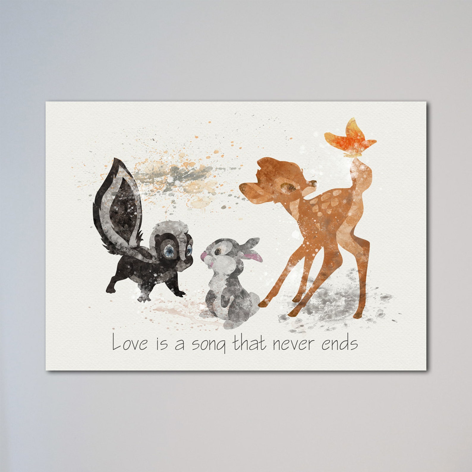 Bambi With Thumper and Flower Quote Poster Watercolor Illustrations Doe ...