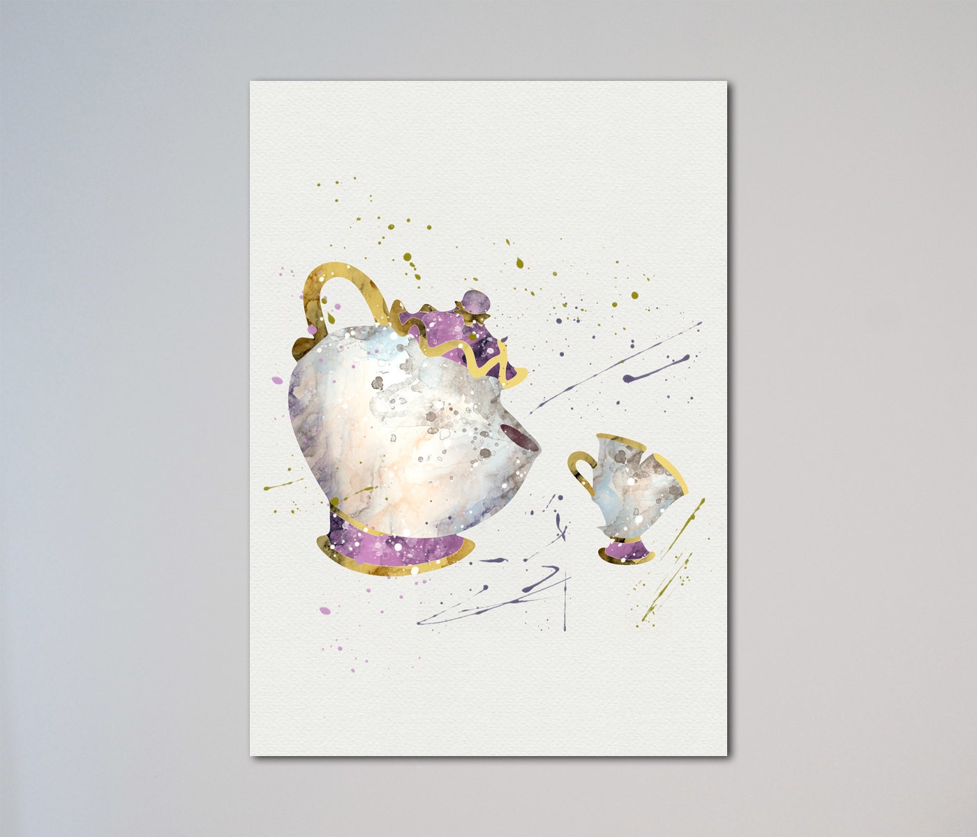 Mrs. Potts & Chip Poster Watercolor Art Print Nursery Decor Child Kids ...