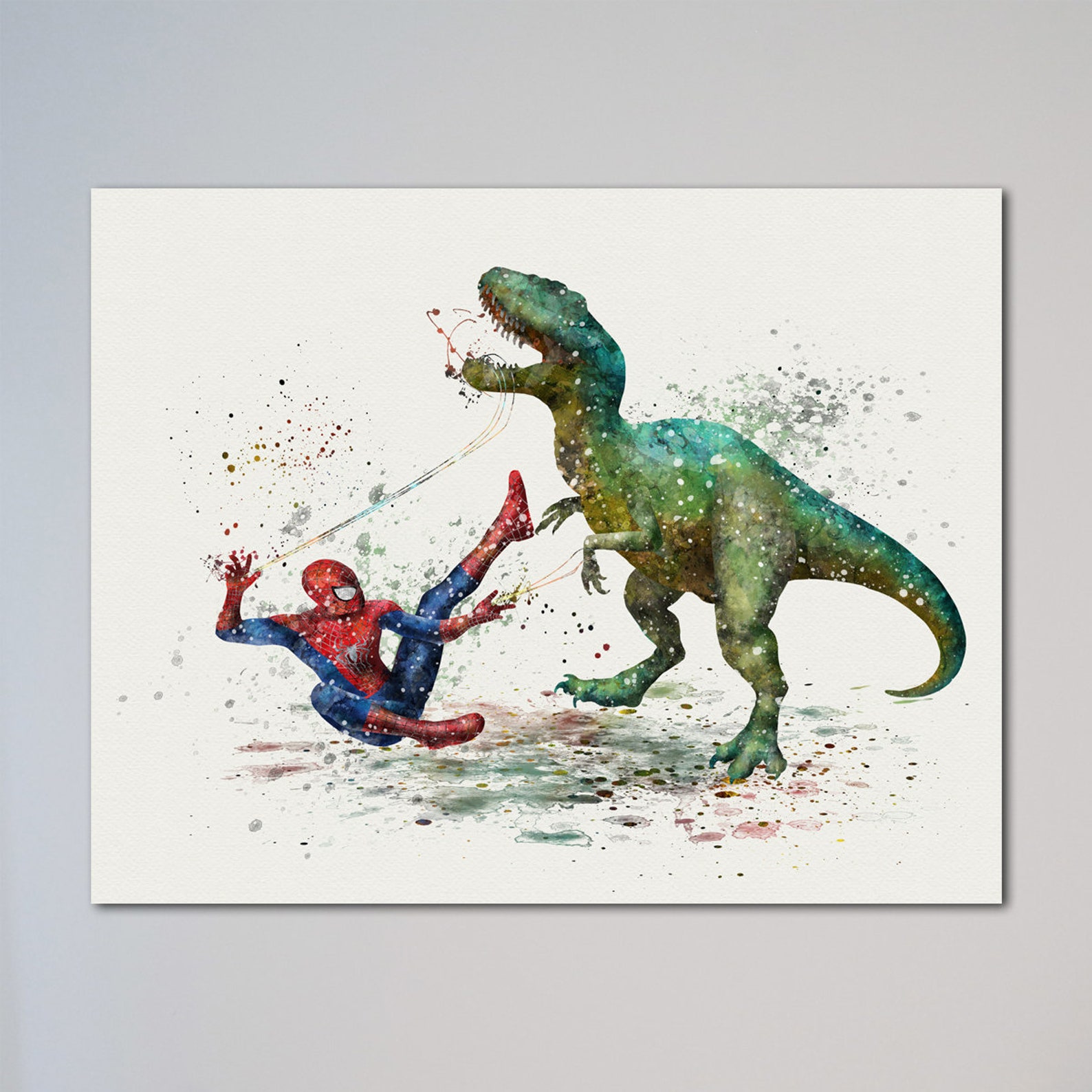 Spider-man Vs T. Rex Tyrannosaurus Poster or Canvas Picture Peter ...