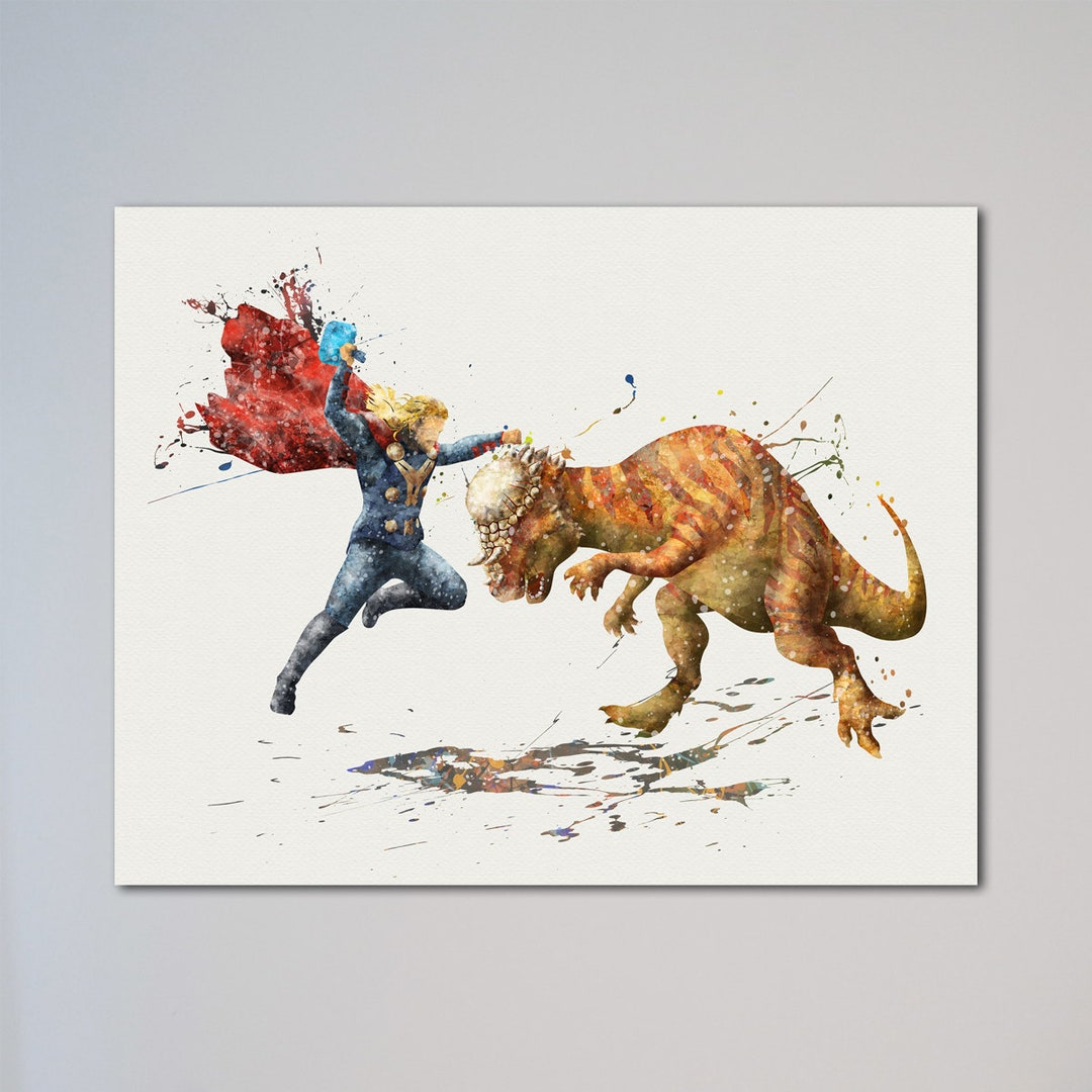 Thor Vs Pachycephalosaurus Poster Watercolor Print Wall Decor Art ...