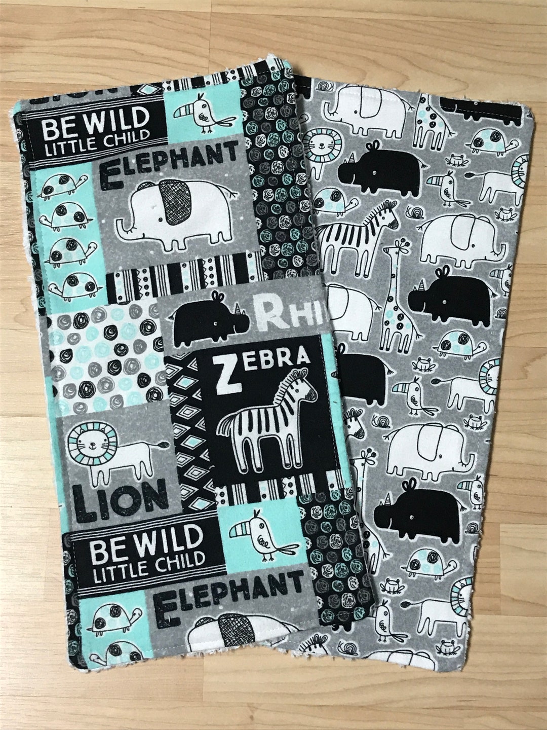 Jungle animal burp cloths set of 2 zebra burp cloths giraffe burp ...