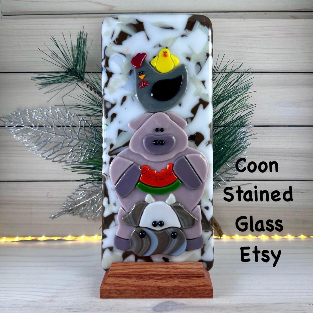 Tall Farm Animals Glass Tile, Fused Glass Cow Pig Chicken and Baby ...