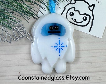 Abominable Snowman Christmas Ornament, Fused Glass Yeti Ornament, Snow ...