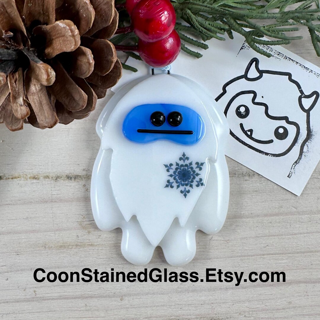 Abominable Snowman Christmas Ornament, Fused Glass Yeti Ornament, Snow ...