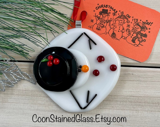 Southern Snowman Christmas Ornament, Fused Glass Melted Snowman ...