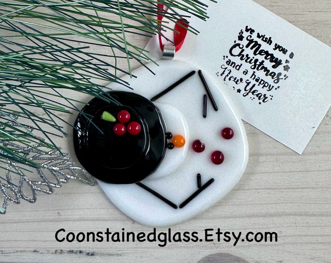 Southern Snowman Christmas Ornament, Fused Glass Melted Snowman ...