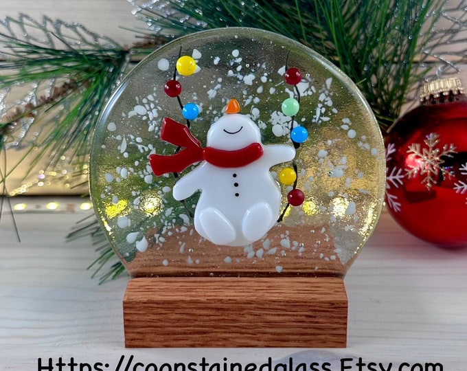Fused Glass Swinging Snowman Snow Globe, Table Top Decoration, Winter ...