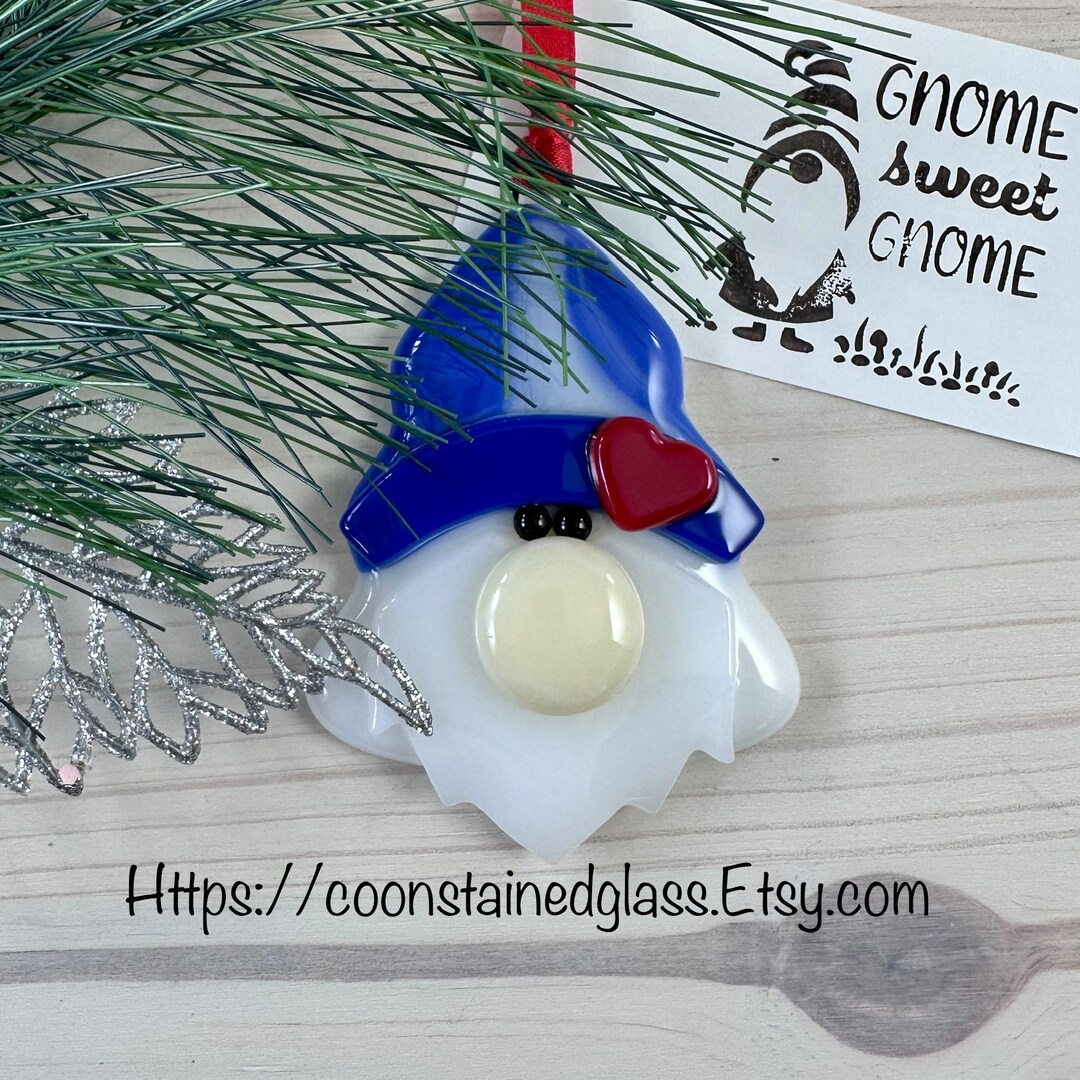 Tree Gnome Christmas Ornament Fused Glass Blue Gnome - Etsy Israel