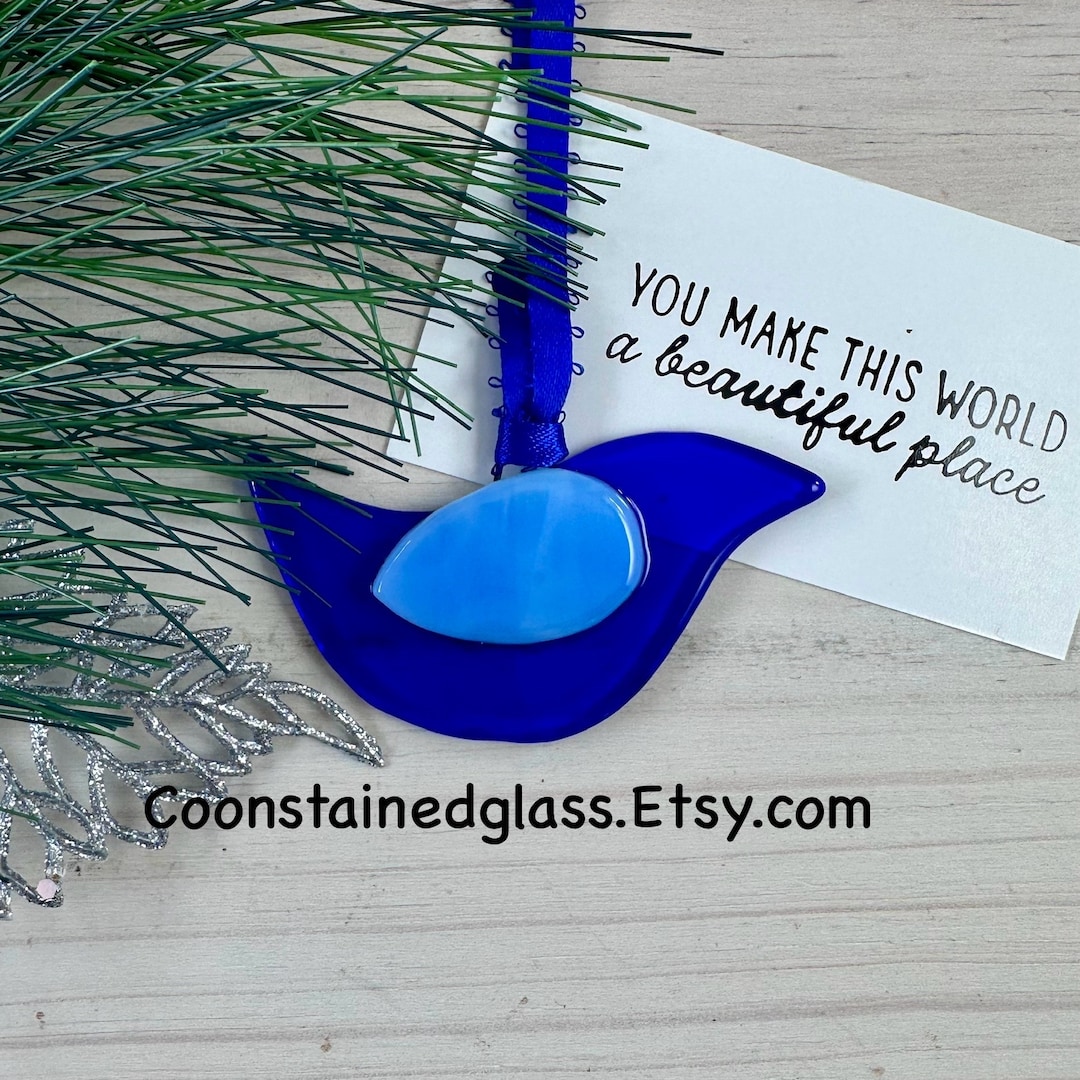 Fused Glass Bluebird Suncatcher, Blue Bird Ornament With a Card, Bird ...
