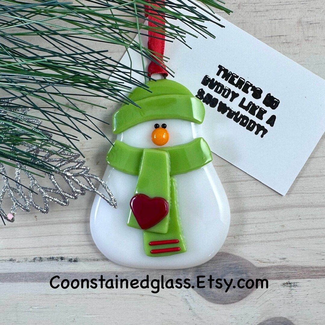 Snowman Christmas Ornament, Fused Glass Snowman Ornament With a Card ...