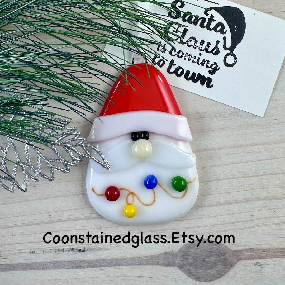 Santa Claus Christmas Ornament With Christmas Lights, Fused Glass Santa ...