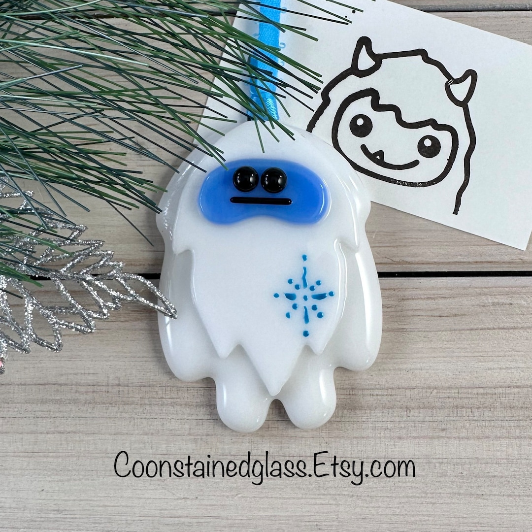 Yeti Ornament, Fused Glass Abominable Snowman Ornament, White Snow ...
