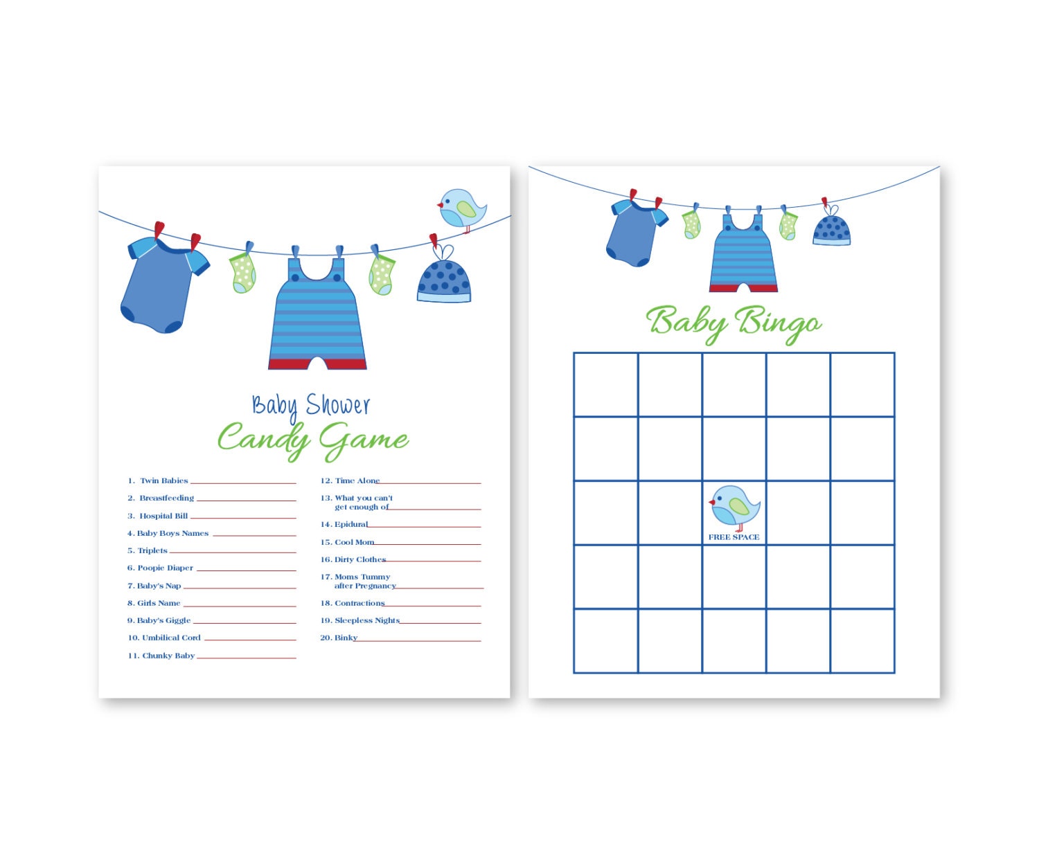 Custom Boy Baby Shower Clothesline Invitation & Game Package - Etsy