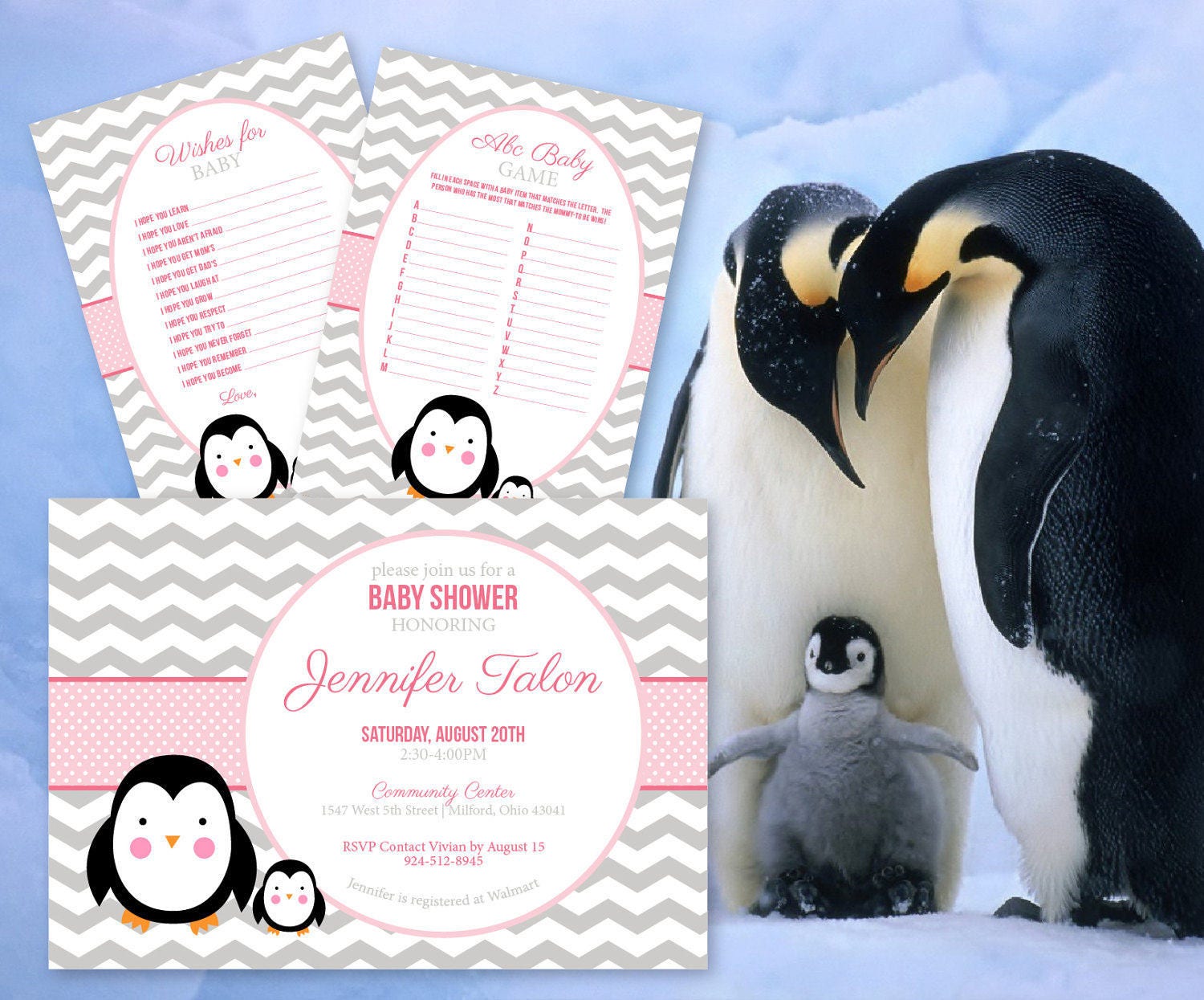 Custom Penguin Baby Shower Invites With Games - Etsy