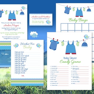 Custom Boy Baby Shower Clothesline Invitation & Game Package - Etsy