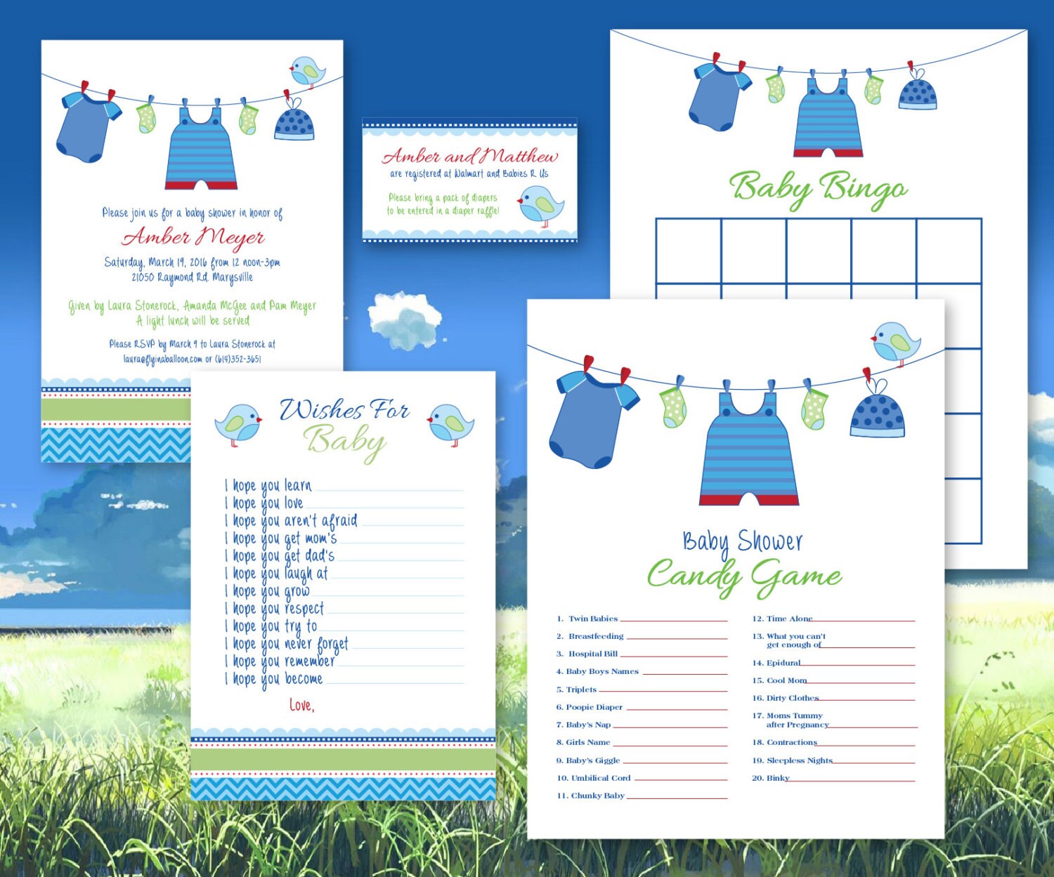 Custom Boy Baby Shower Clothesline Invitation & Game Package - Etsy