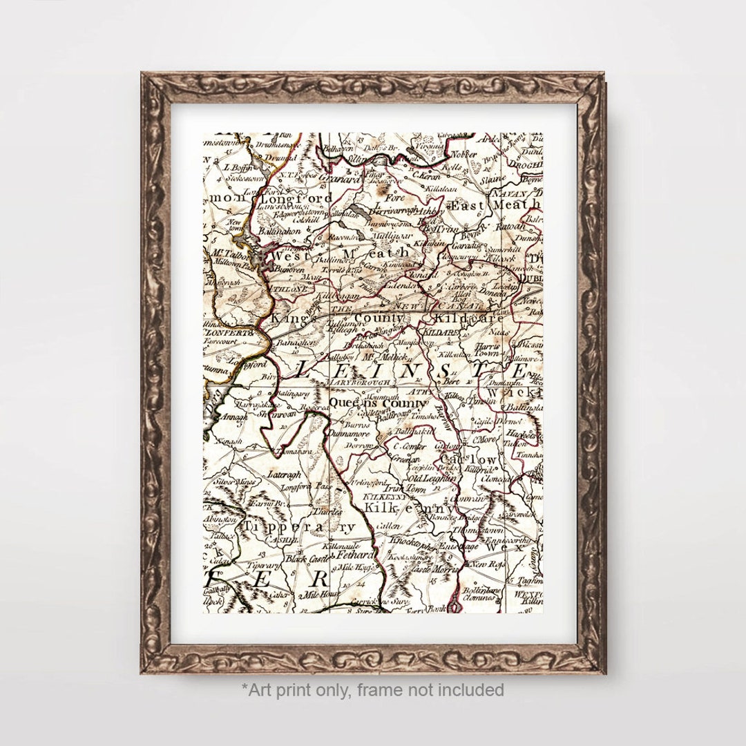 County OFFALY Irish Map Chart ART PRINT Ireland Vintage Antique Poster ...