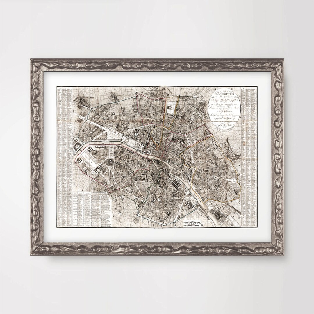 PARIS Parisian City Map Chart ART PRINT Vintage Antique Historical ...