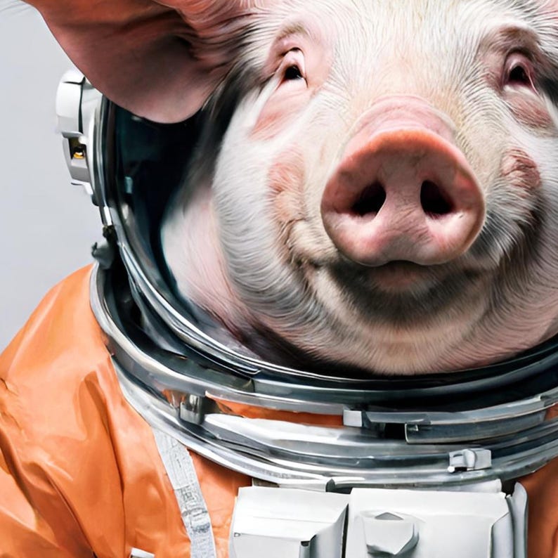 Pig Astronaut Art Print: Quirky Outer Space Animal Portrait - Etsy