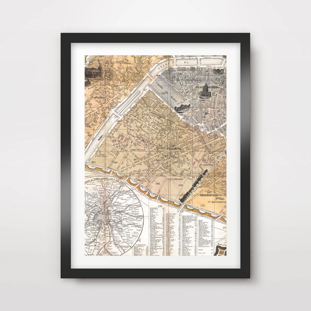 PARIS Arrondissement 15 Vaugirard Parisian City Map Chart ART PRINT ...